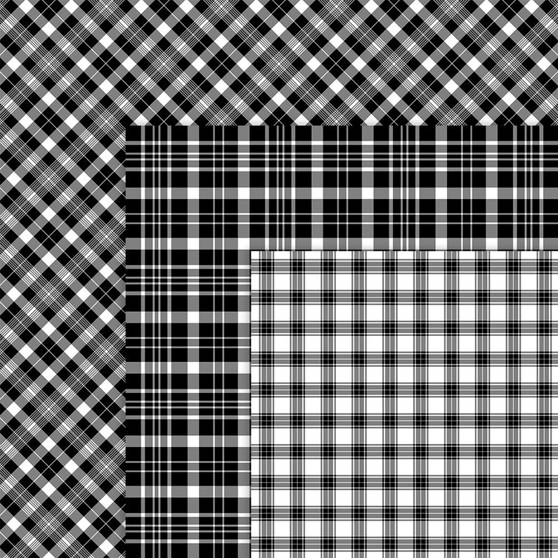 Black & White Plaid Digital Papers Black Plaid Backgrounds - Etsy