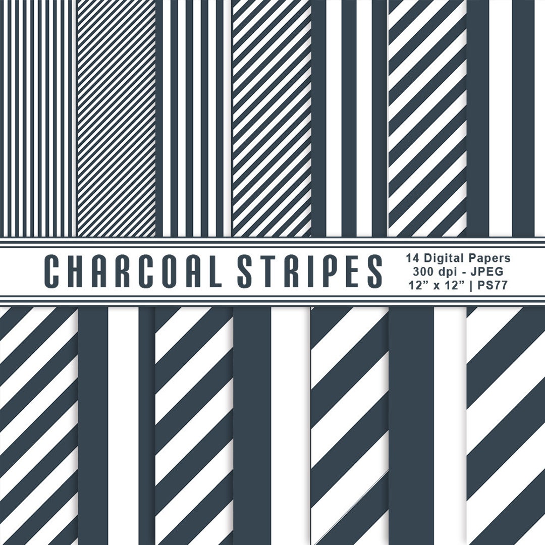 Charcoal & White Digital Striped Paper, Charcoal Stripes, Striped ...