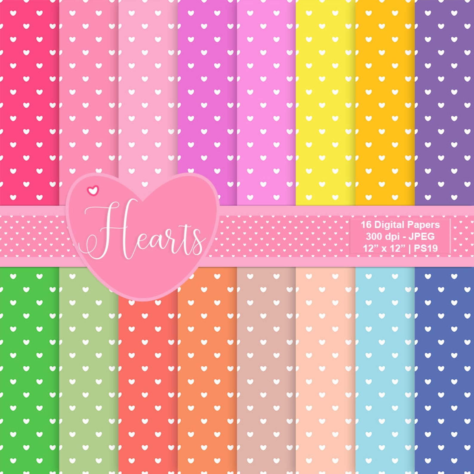 Heart Digital Paper Digital Heart Backgrounds Heart | Etsy