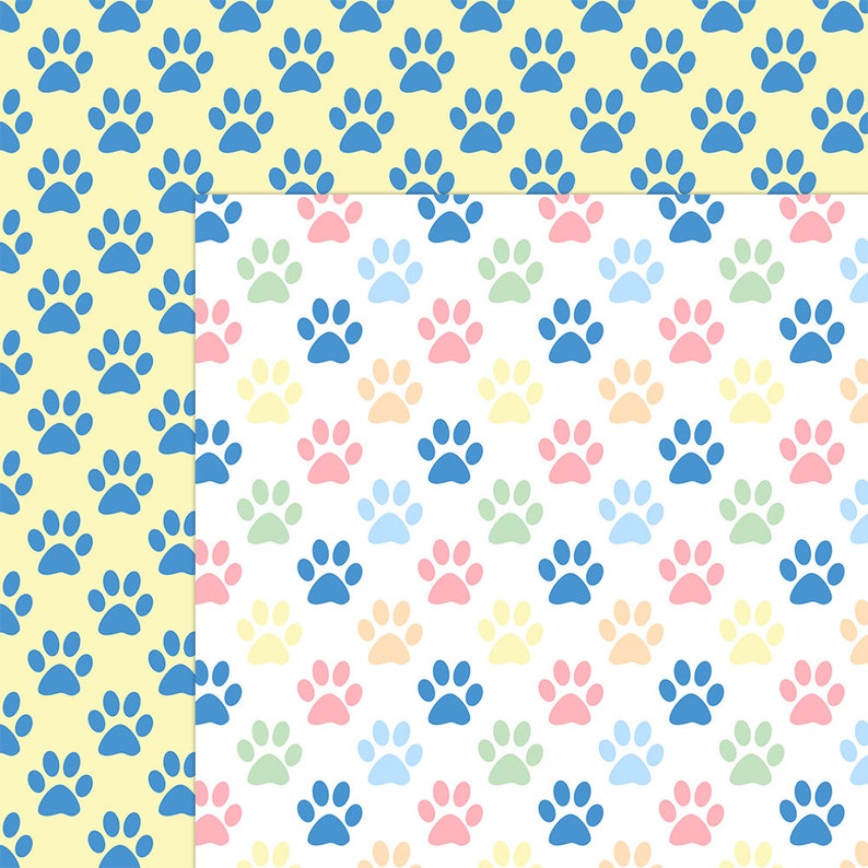Pastels and Paws Digital Paper Pastel Papers Paw Print | Etsy