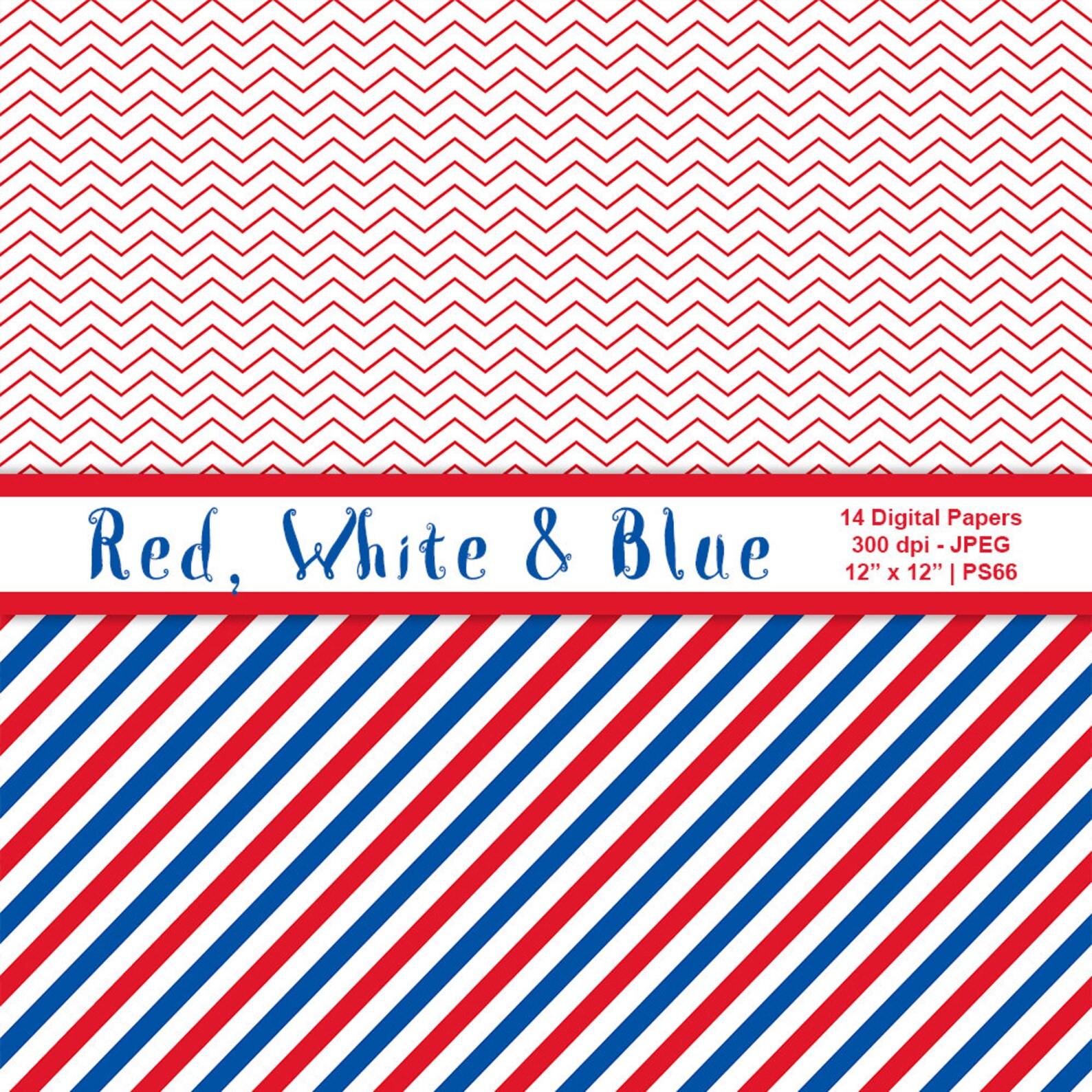 Red White & Blue Digital Paper Patriotic Paper Independence - Etsy