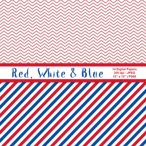 Red White & Blue Digital Paper, Patriotic Paper, Independence Day, July ...
