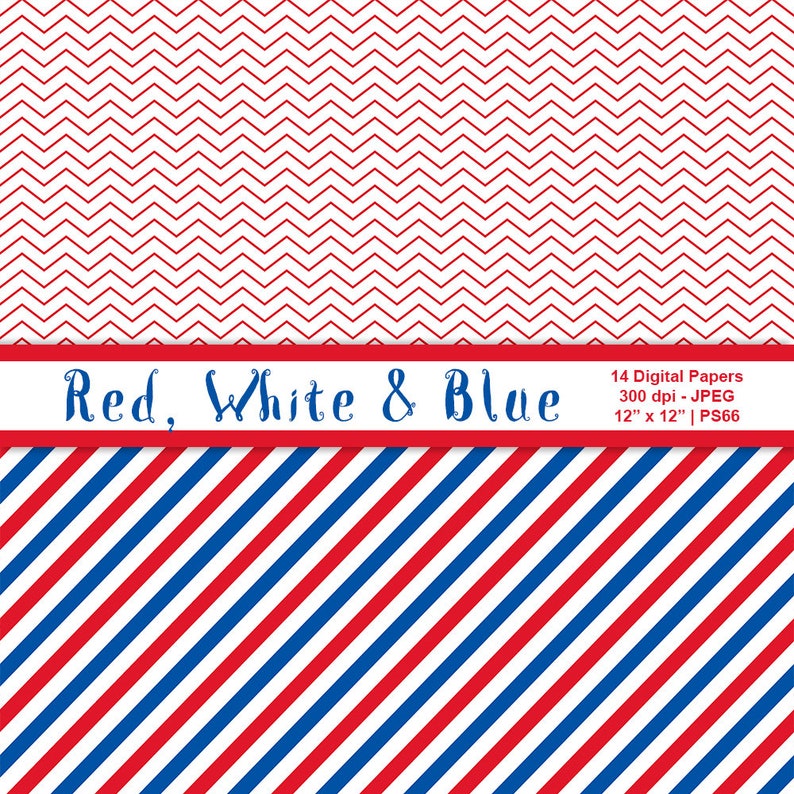 Red White & Blue Digital Paper, Patriotic Paper, Independence Day, July ...