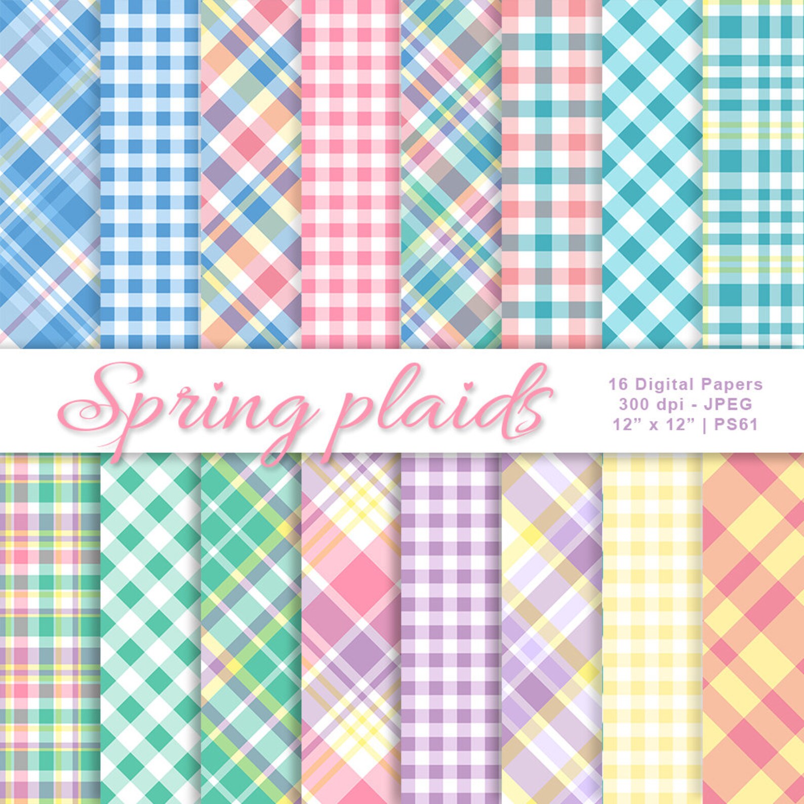 Spring Plaids, Digital Easter Paper, Digital Plaid Paper, Spring ...