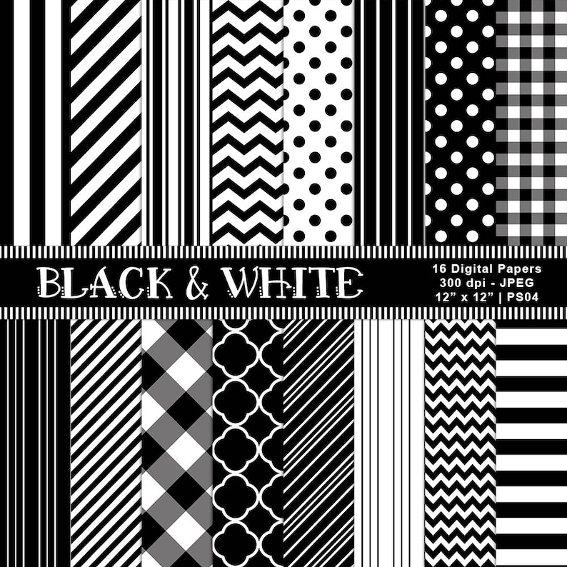 Black & White Digital Papers, Patterned Paper, Digital Scrapbook Papers ...