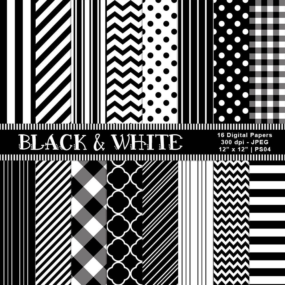 Black & White Digital Papers Patterned Paper Digital | Etsy