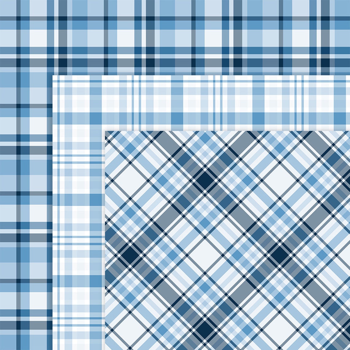 Blue Winter Plaids, Digital Paper, Holiday Patterns, Christmas Paper ...