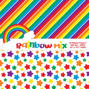 Rainbow Mix Digital Papers, Rainbow Clipart, Digital Rainbow ...