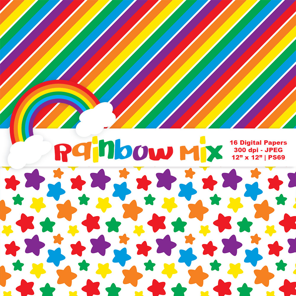 Rainbow Mix Digital Papers, Rainbow Clipart, Digital Rainbow ...