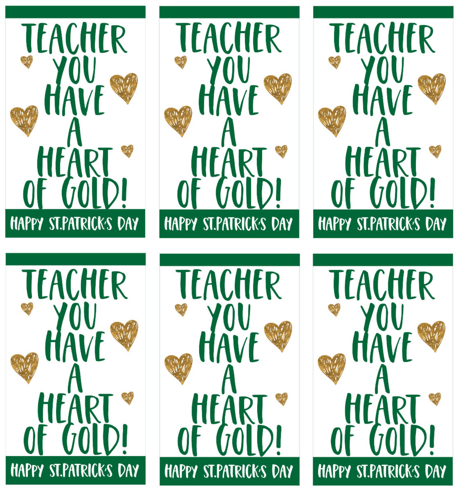 Teacher You Have a Heart of Gold Printables for St. Patrick's Day ...