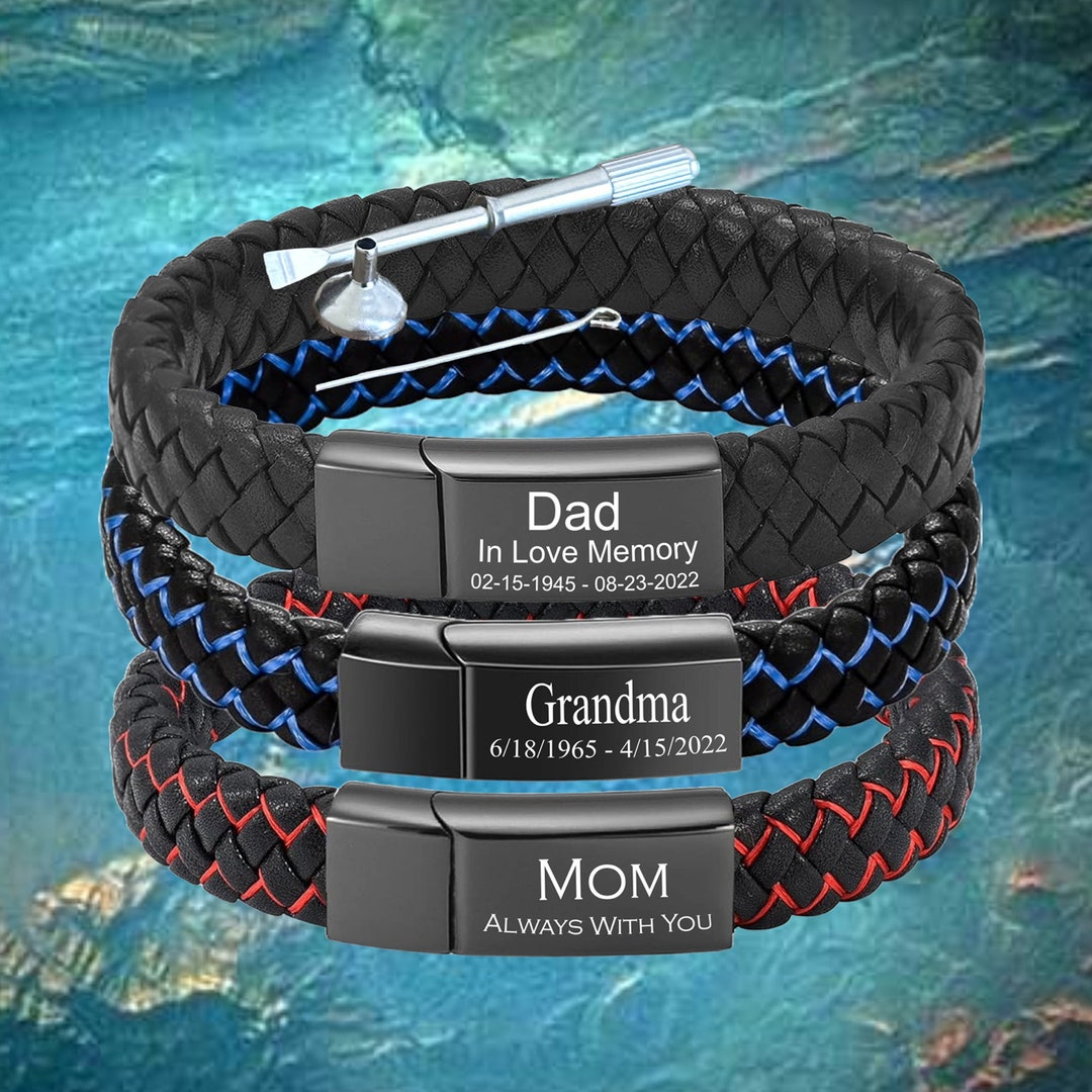Christmas Gift -personalized Leather Urn Bracelet: Memorial Cremation ...