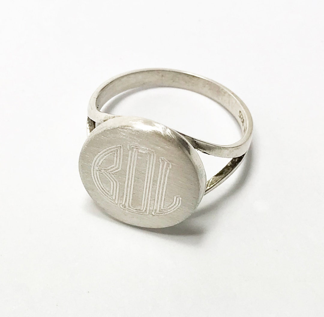 Engraved Monogram Signet Ring: 925 Sterling Silver Personalized Initial ...