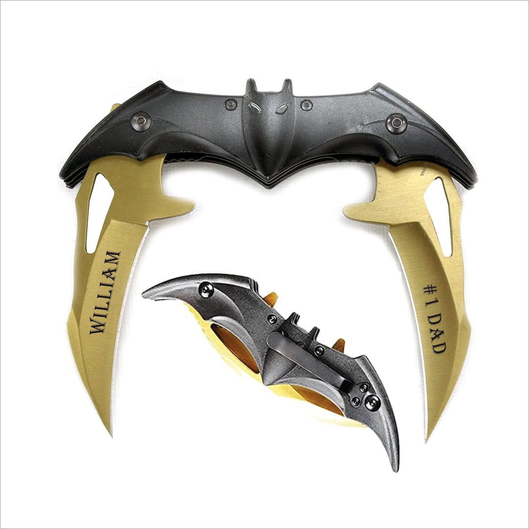 Personalized BAT Twin Blade Pocket Knife Custom Engraved Comics Cosplay ...