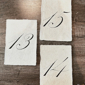 Hand Torn Deckled Table Numbers on Handmade Paper, Script Calligraphy ...