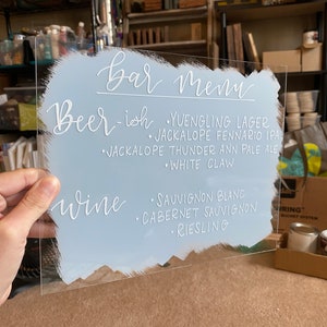 Custom acrylic bar menu sign for wedding bar menu signage | Etsy