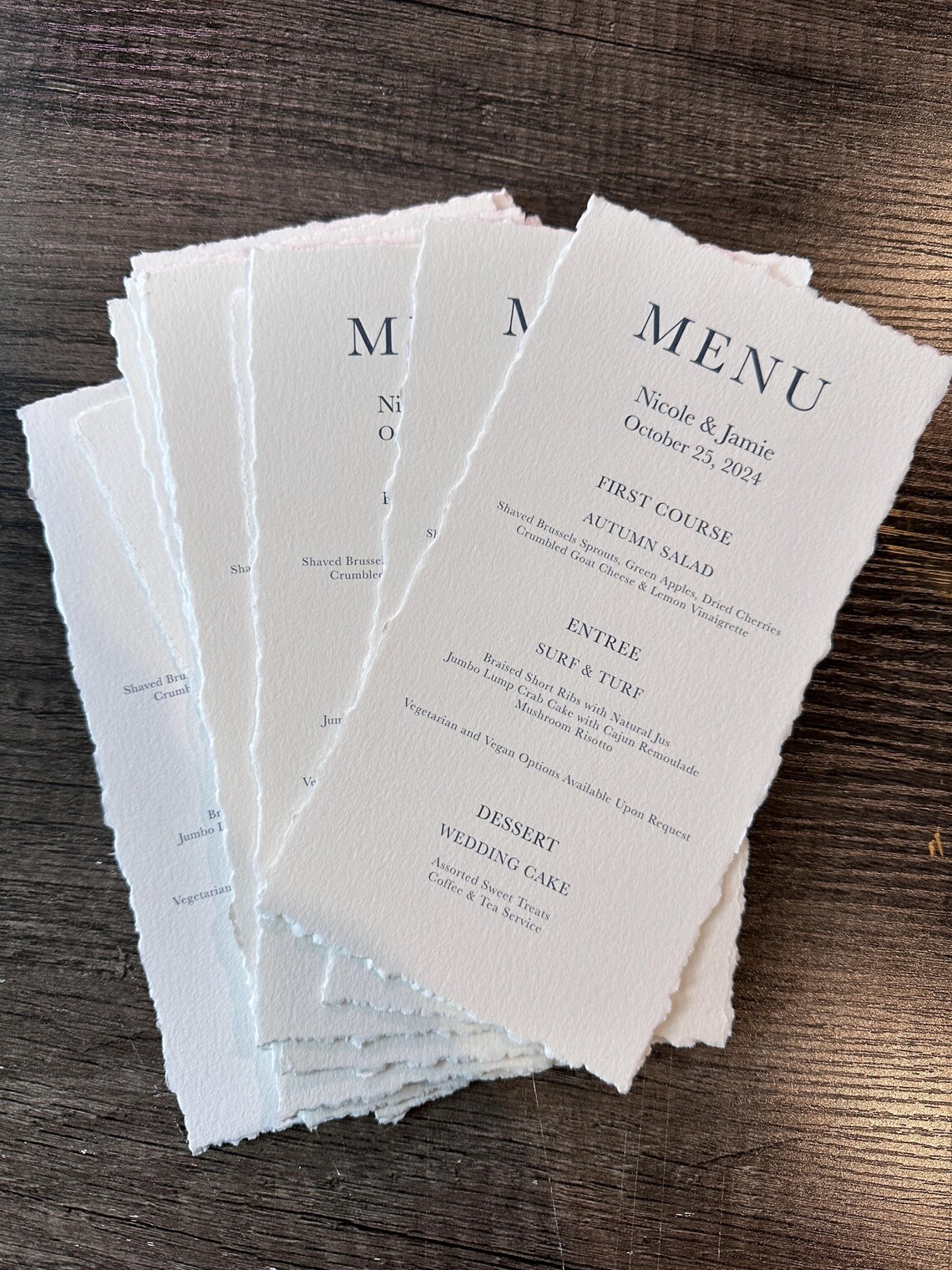 4x8 Custom Hand Deckled and Torn Menu Card on Paper for Weddings and ...