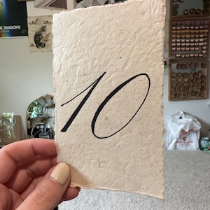 Hand Torn Deckled Table Numbers on Handmade Paper, Script Calligraphy ...