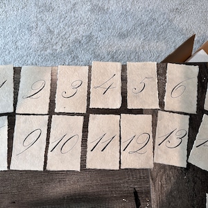 Hand Torn Deckled Table Numbers on Handmade Paper, Script Calligraphy ...
