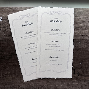 4x8 Custom Hand Deckled and Torn Menu Card on Paper for Weddings and ...