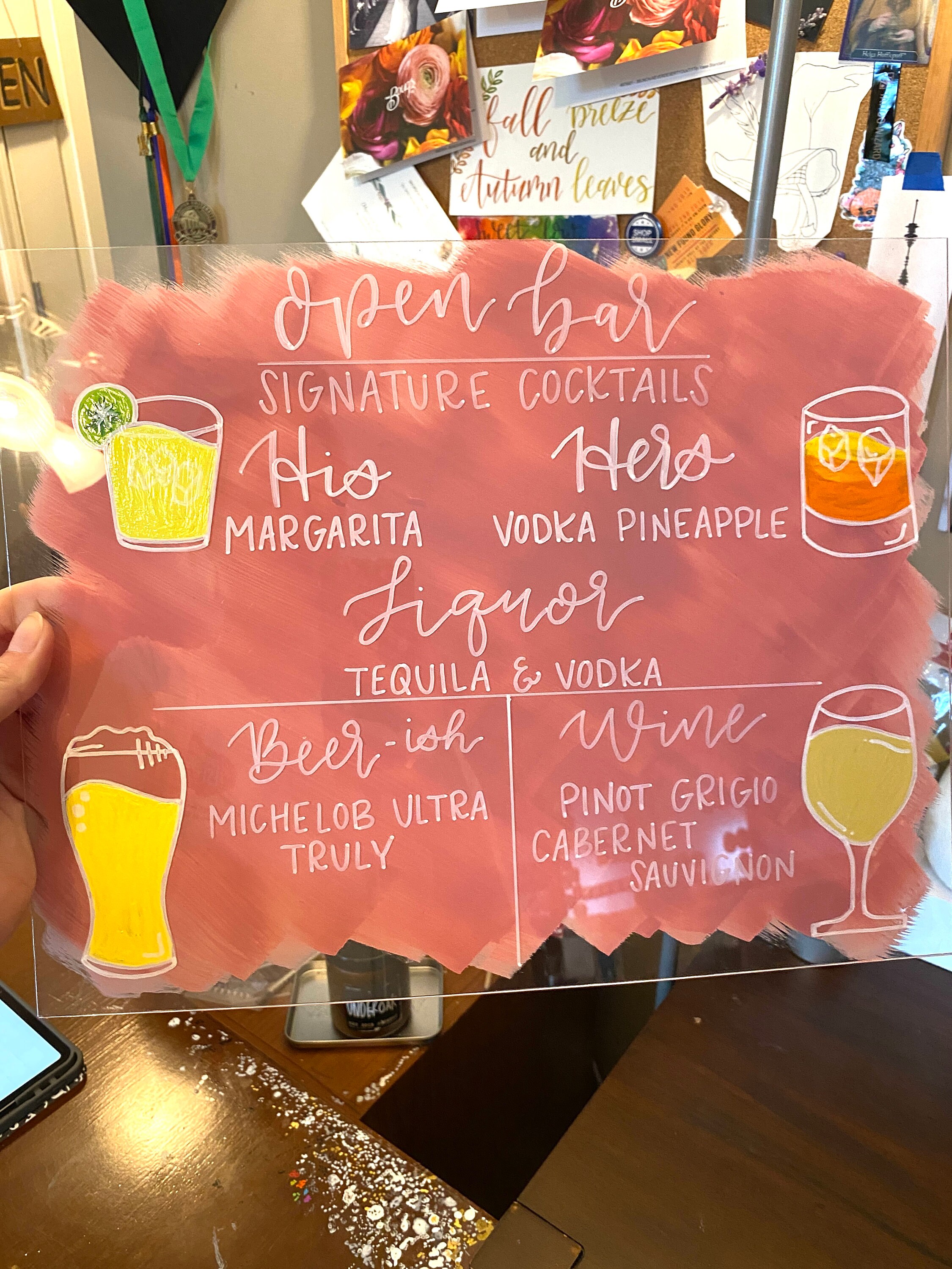 Custom acrylic bar menu sign for wedding bar menu signage | Etsy