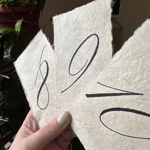 Hand Torn Deckled Table Numbers on Handmade Paper, Script Calligraphy ...