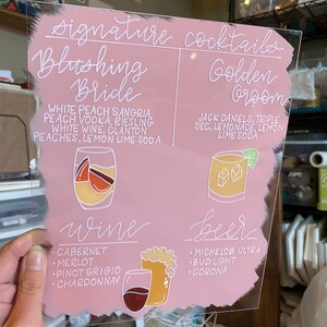 Custom acrylic bar menu sign for wedding bar menu signage | Etsy