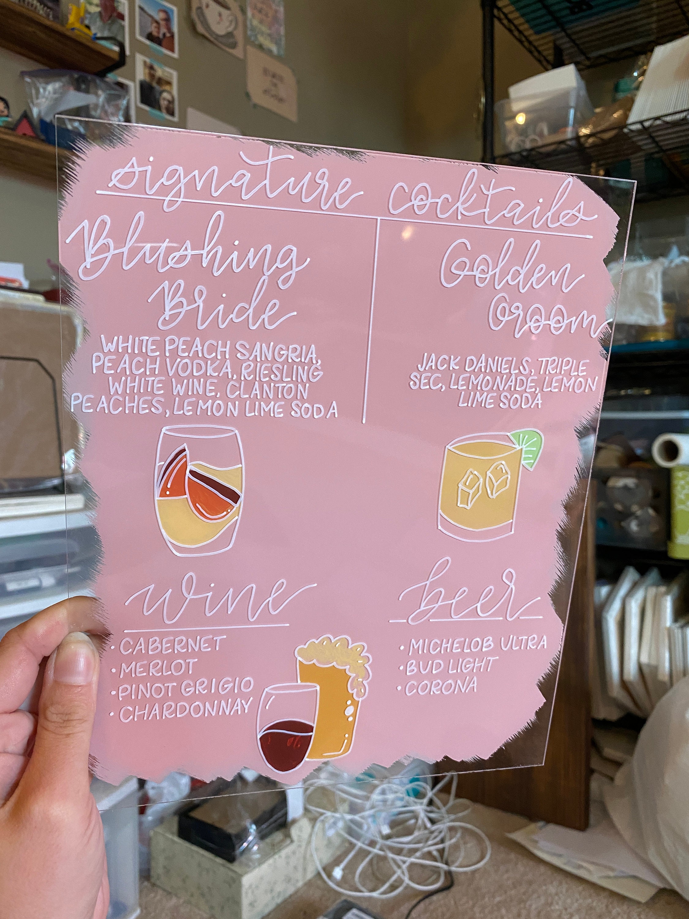Custom acrylic bar menu sign for wedding bar menu signage | Etsy