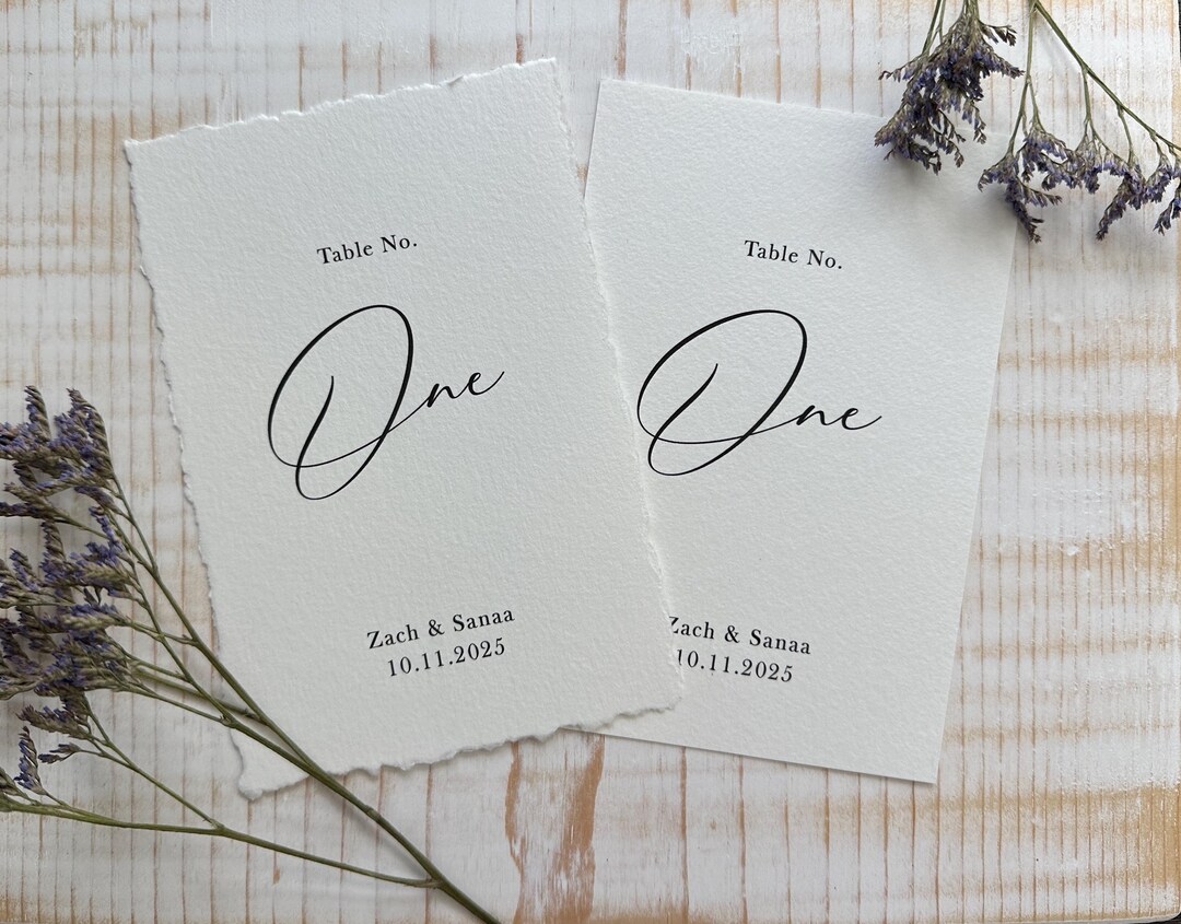 Printed Deckled or Straight Edge Paper Table Numbers for Weddings or ...