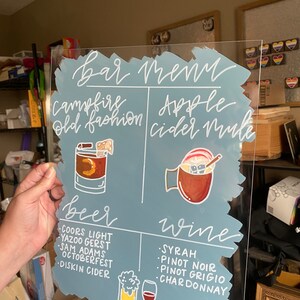 Custom Acrylic Bar Menu Sign for Wedding, Bar Menu Signage, Acrylic ...