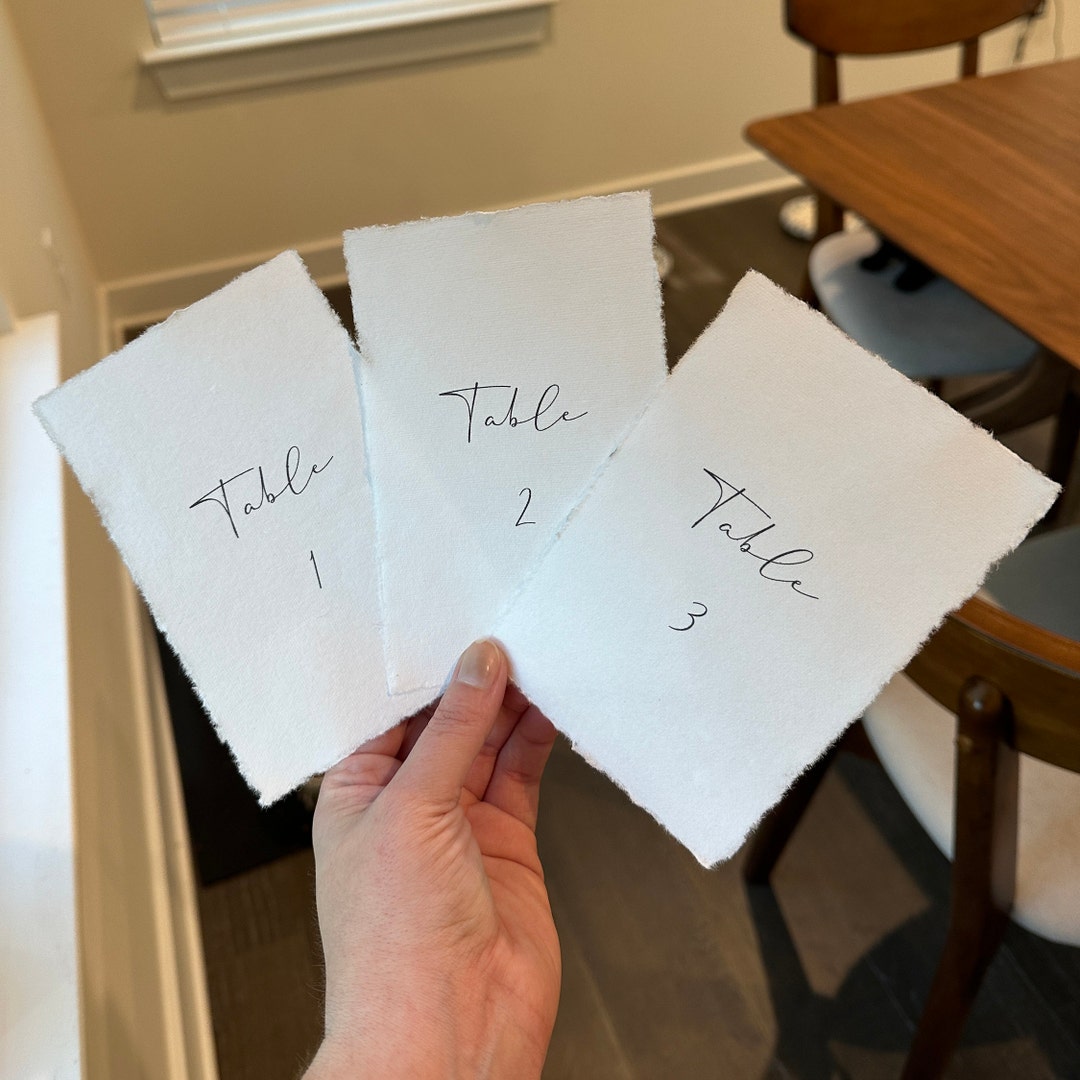 Printed Table Numbers for Weddings and Events, Handmade Hand Torn ...