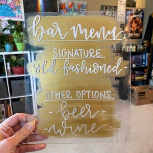Custom acrylic bar menu sign for wedding bar menu signage | Etsy
