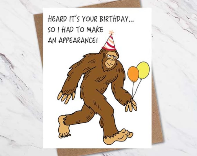 Funny Birthday Card, Bigfoot Greeting Card, Funny Sasquatch Card, Silly ...