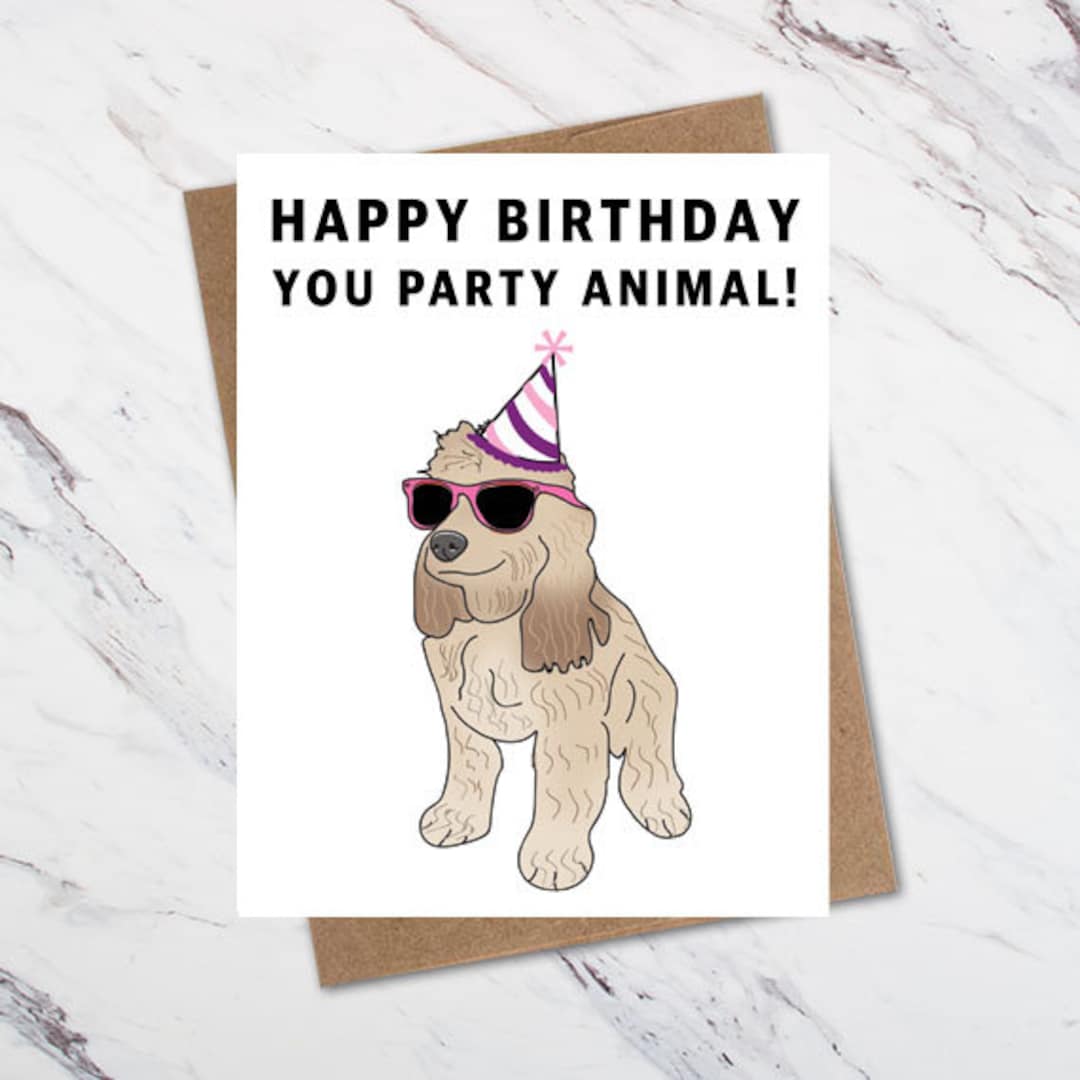 Party Animal Birthday Card, Funny Sunglasses Dog Card, Doodle Birthday ...