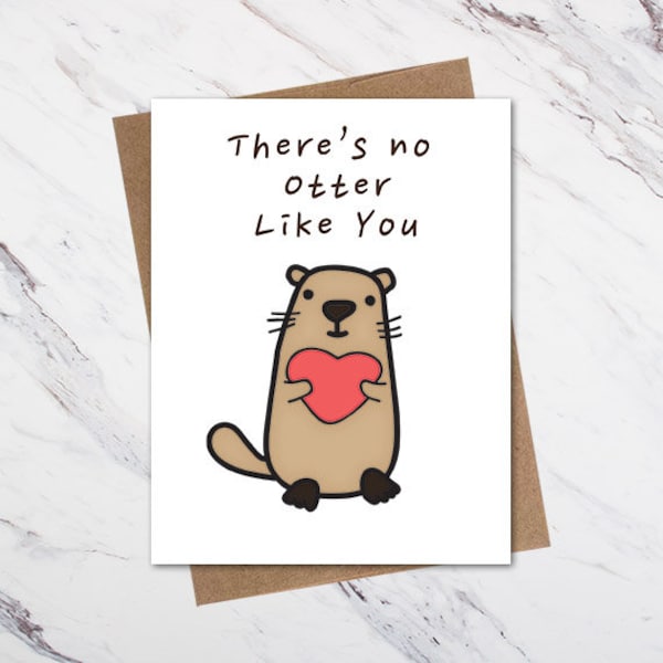 Otter Valentine Card - Etsy