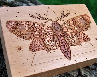 Tarot Box Wooden Jewelry Box Moth Wooden Box Celestial | Etsy