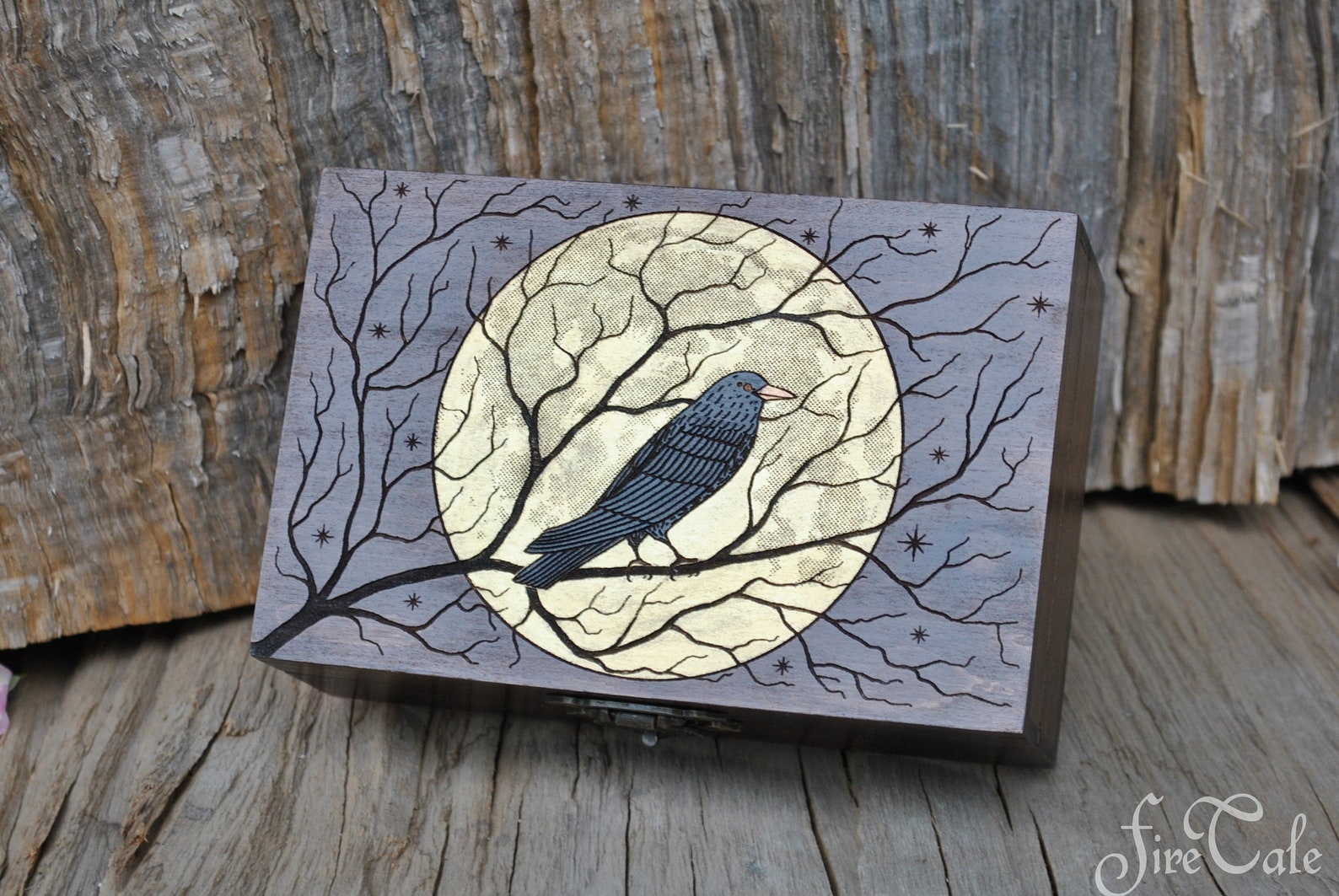 Tarot Box Wooden Keepsake Box Moon Box Raven Crow | Etsy