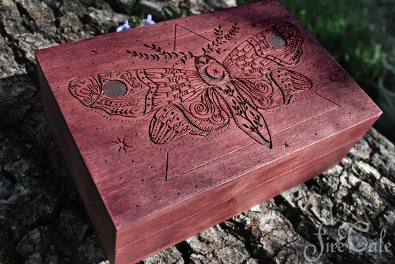 Tarot Box Wooden Jewelry Box Moth Wooden Box Celestial | Etsy