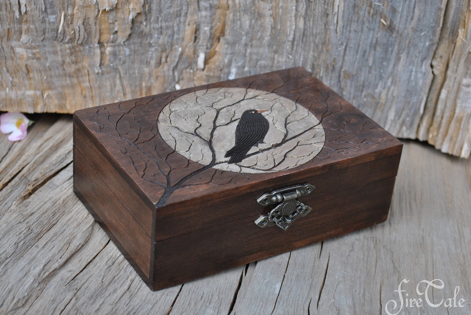 Tarot Box Wooden Keepsake Box Moon Box Raven Crow | Etsy