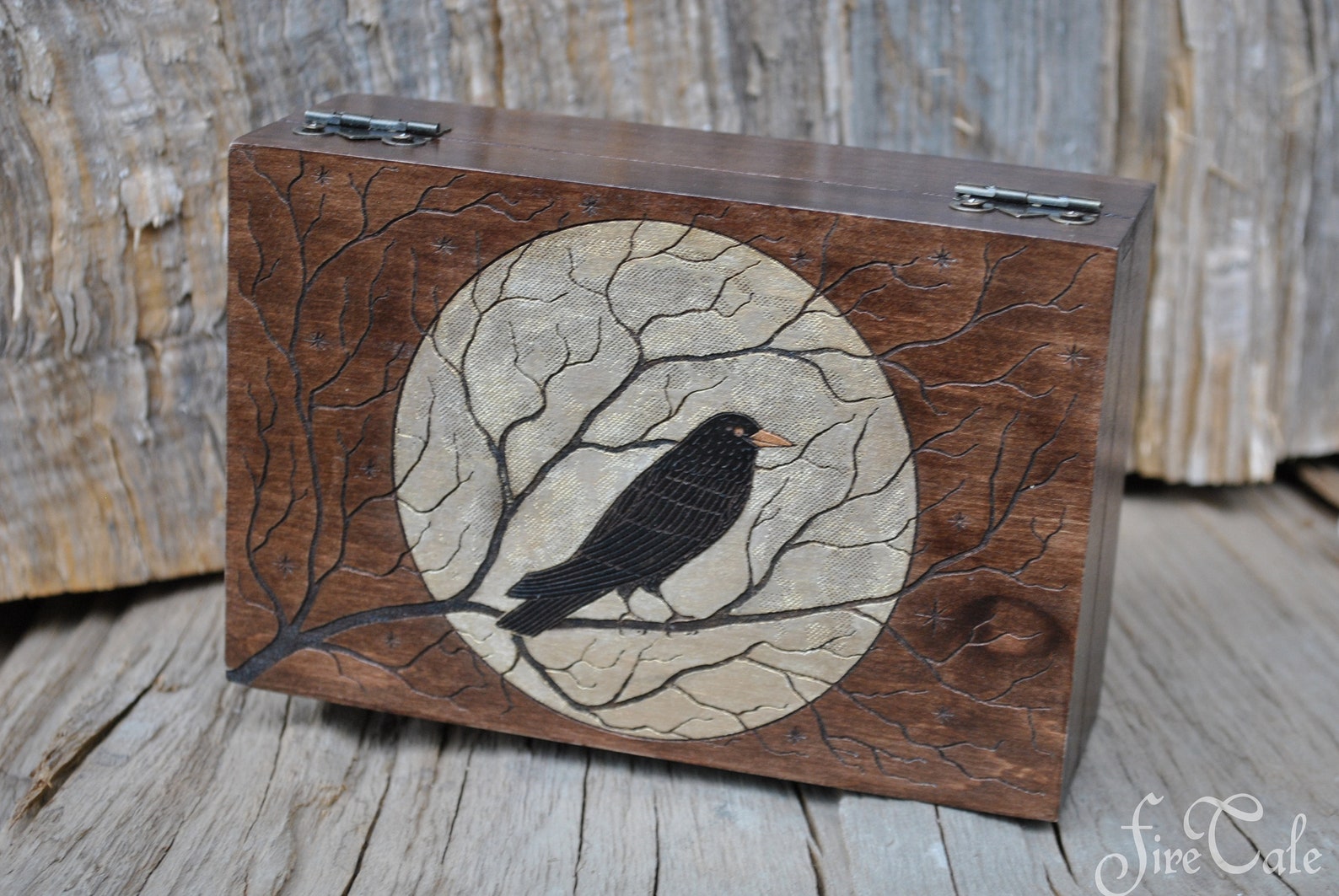 Tarot Box Wooden Keepsake Box Moon Box Raven Crow | Etsy