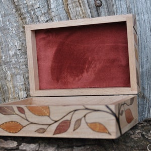 OOAK Wooden Keepsake Box, Wood Burned, Pyrography, Autumn, Fall, Leaves ...