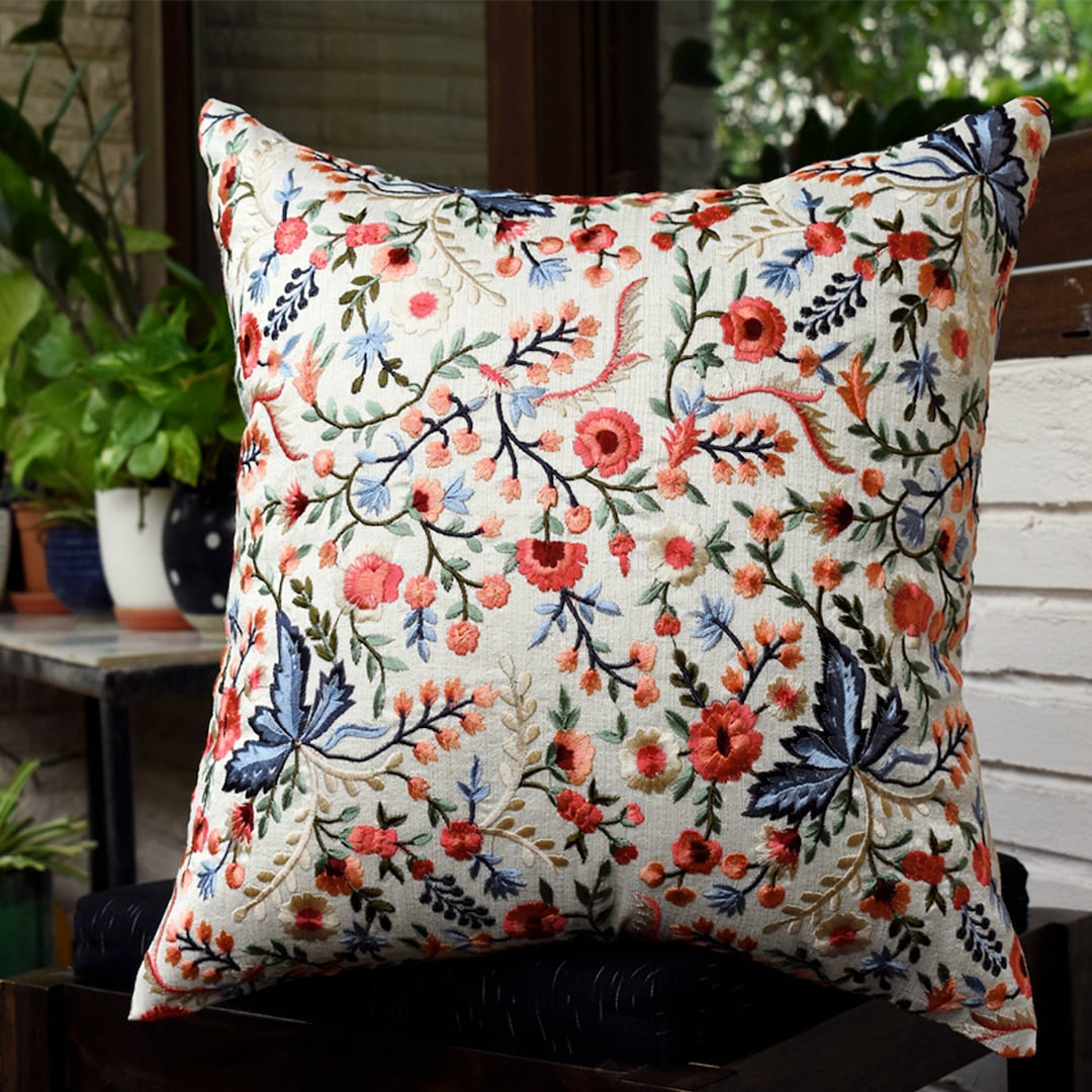 Embroidered Cushion Cover Handmade Embroidery Throw Pillow Decorative ...
