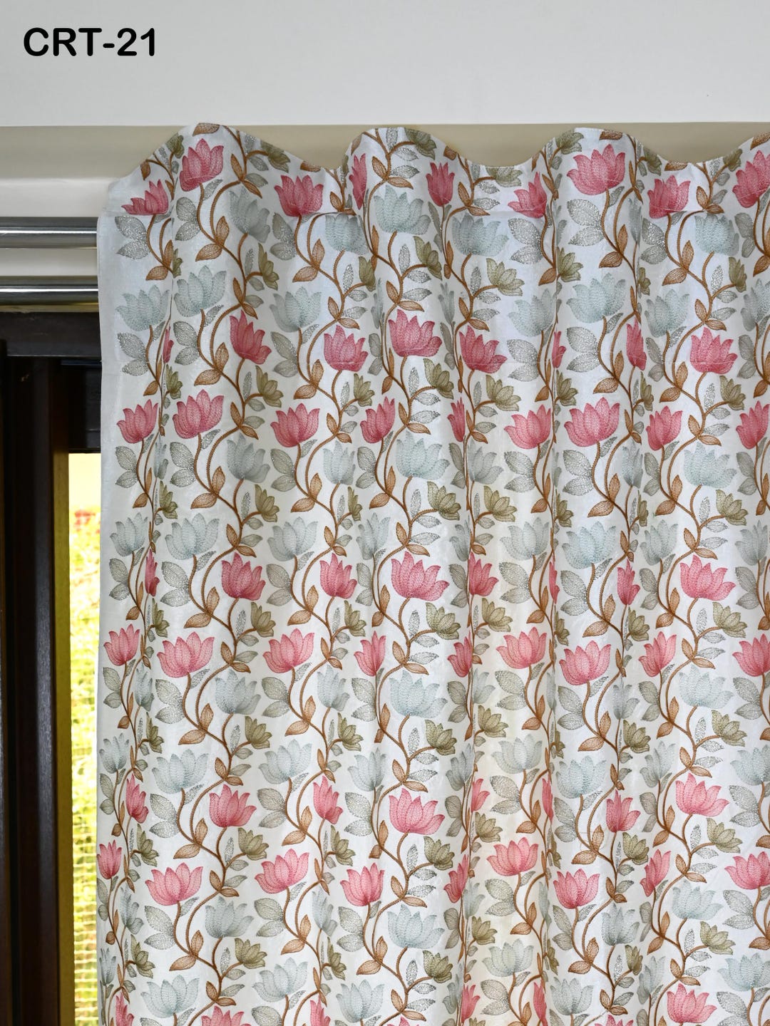 Floral Embroidered Curtain Panel 40'' | Viscose Modal Fabric ...