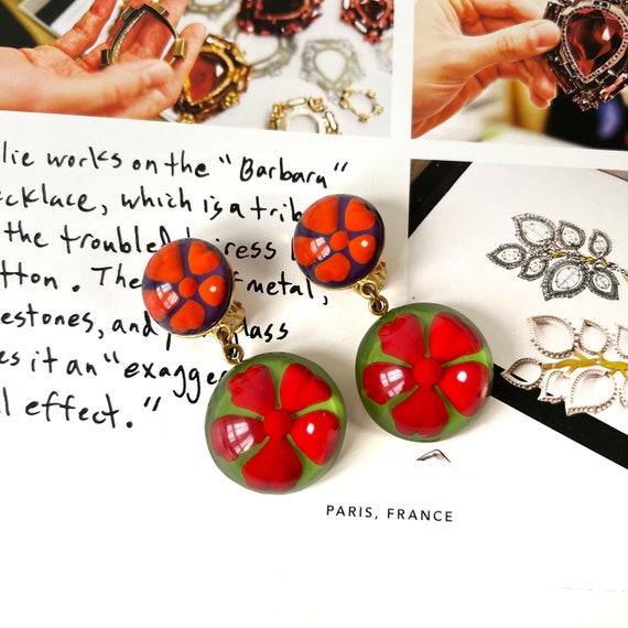 KENZO Vintage Resin Flower Drop Clip on Earrings Etsy Canada
