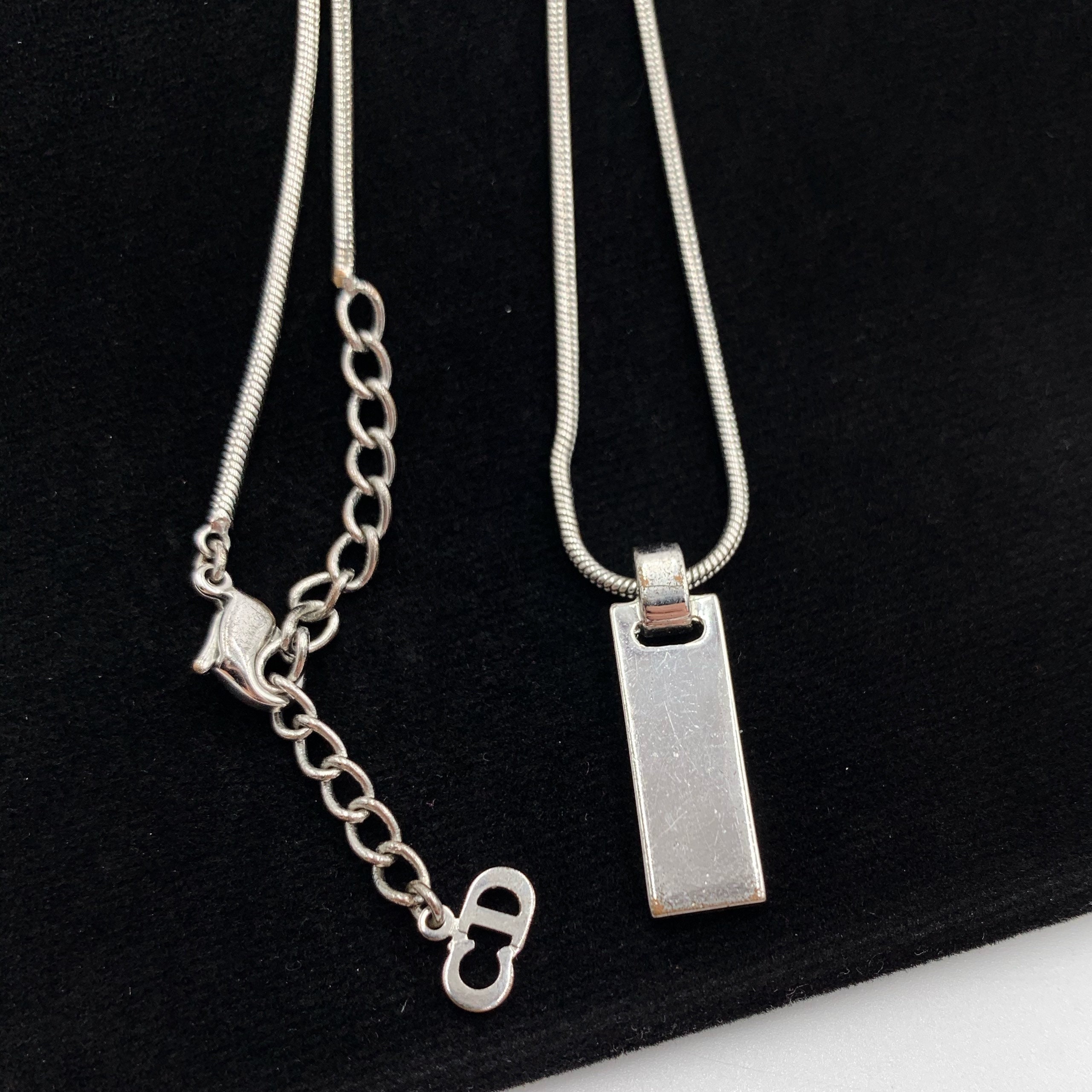 Christian Dior Logo Plate Silver Necklace - Etsy