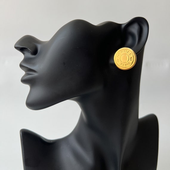 HERMES Button Logo Gold Plated Clip on Earrings - Gem