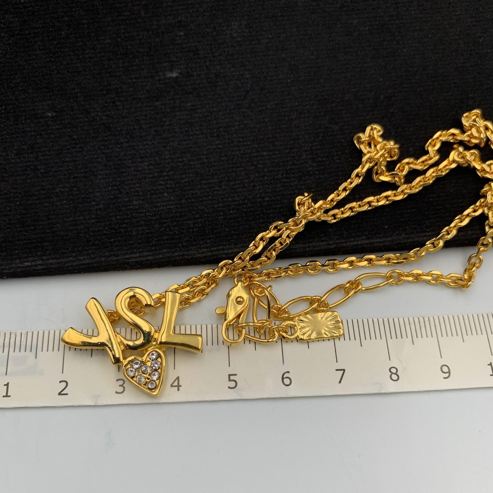 Yves Saint Laurent Vintage Gold Plated YSL logo with Crystal | Etsy