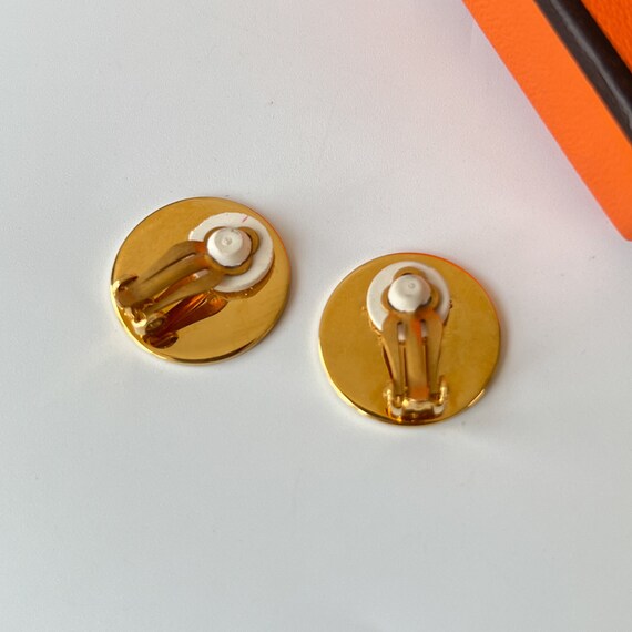 HERMES Button Logo Gold Plated Clip on Earrings - Gem