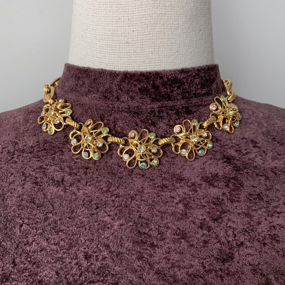 Yves Saint Laurent Vintage Flower with Crystal Choker Necklace