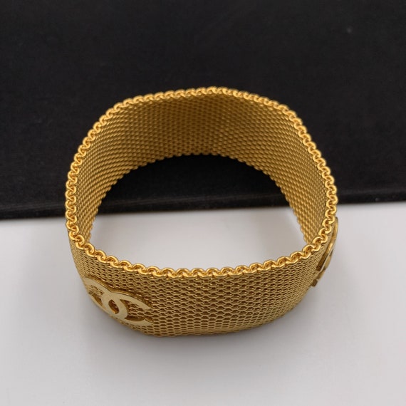 Authentic CHANEL Vintage 1996 CC Mash Gold Plated Ban… - Gem