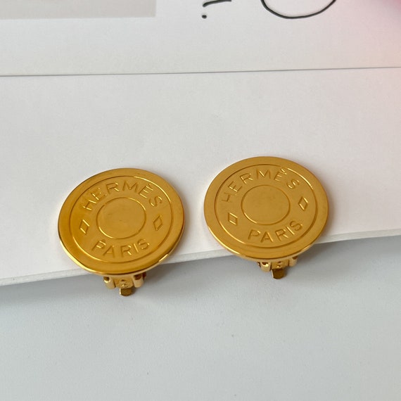 HERMES Button Logo Gold Plated Clip on Earrings - Gem